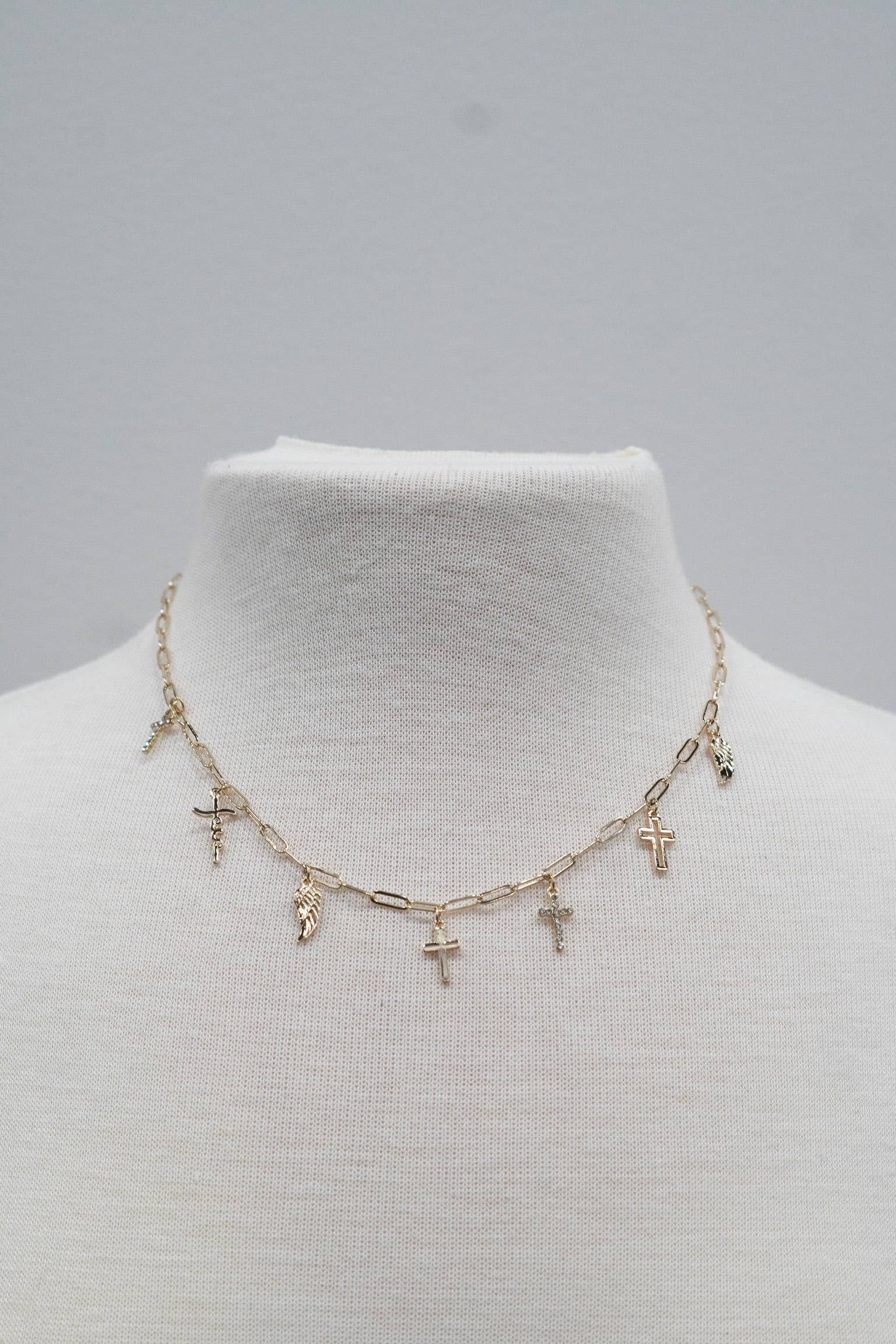 Cross and Angel Wing Charm Chain Link Necklace – Allie and Me Boutique